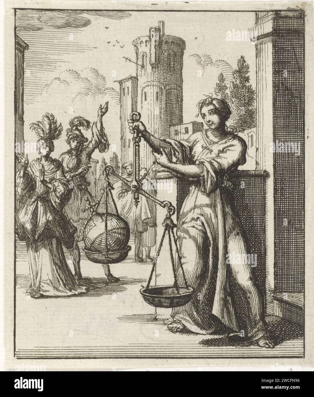Woman weighs a Rijksappel, Jan Luyken, 1687 print Amsterdam paper ...