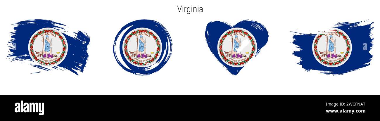 Virginia hand drawn grunge style flag icon set. US state banner in ...