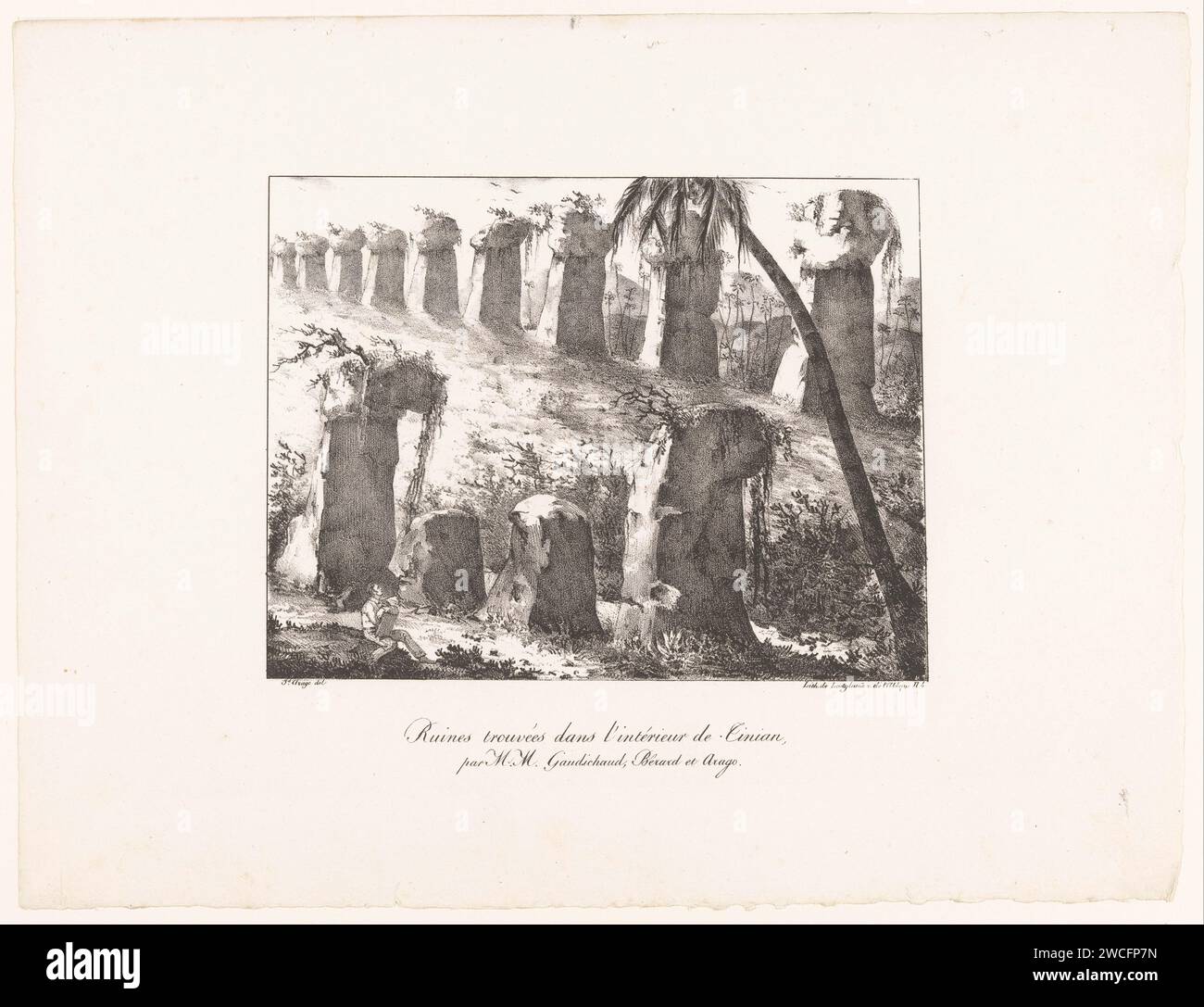 Ruins on the island of Tinian in Oceania, Jacques Etienne Victor Arago ...