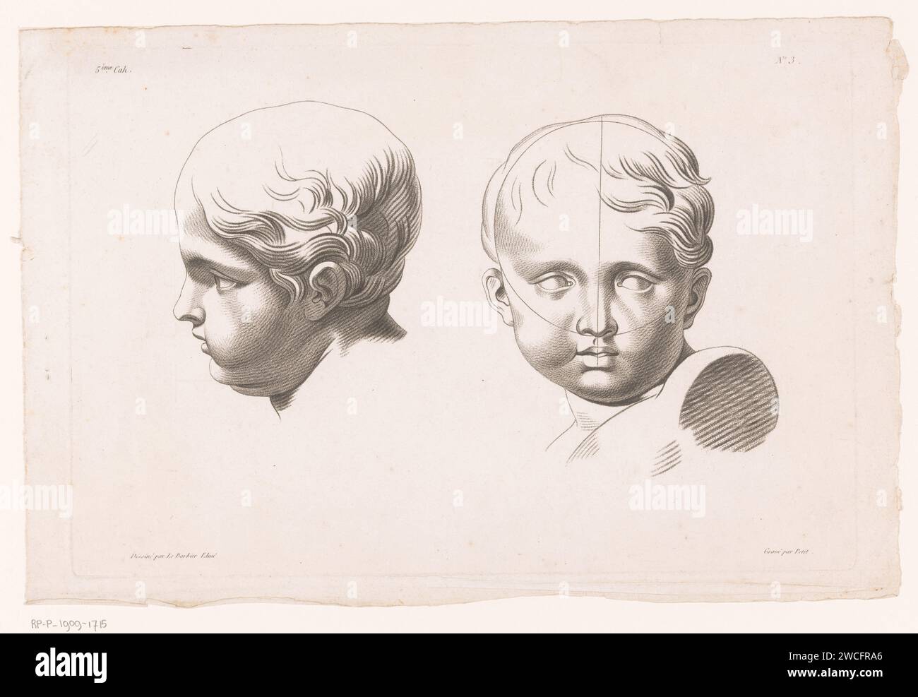 Two children's heads, one in schematic representation, Petit (engraver ...