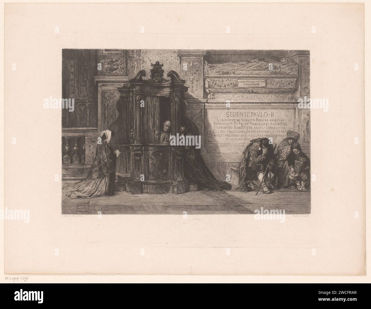 Figures in a church around a confessional, William Unger, After Passini ...