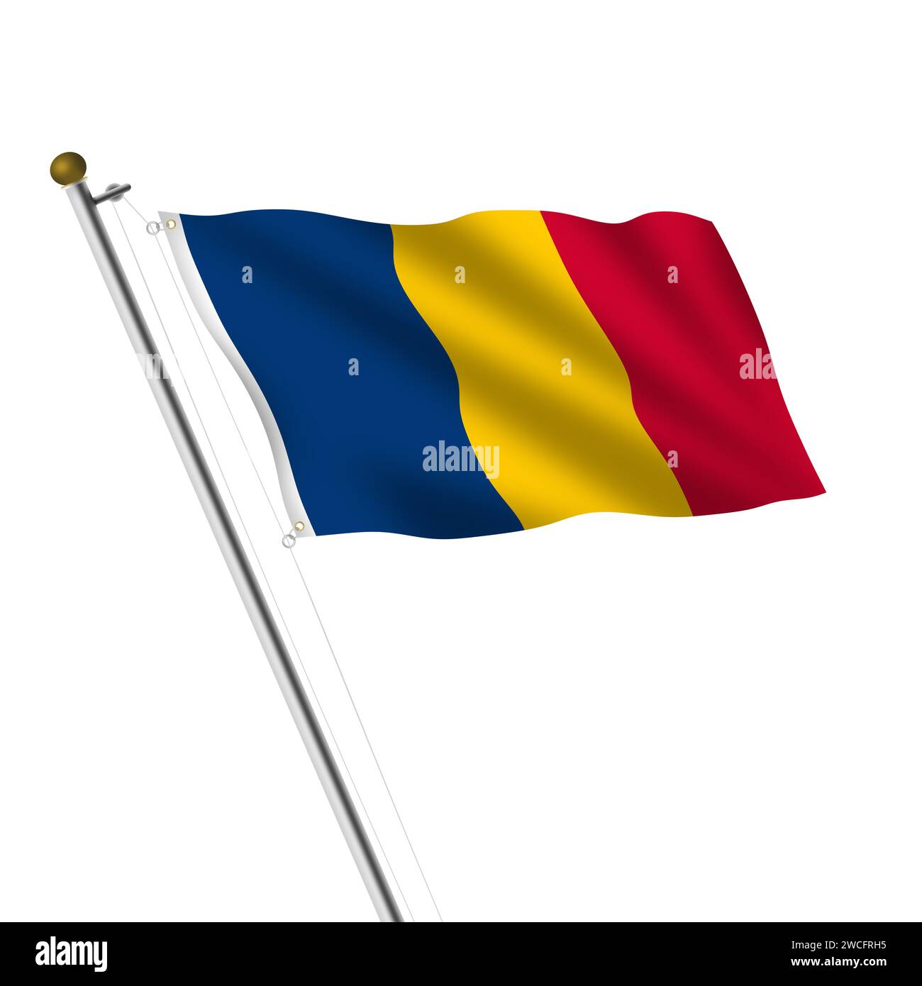Chad Flagpole 3d illustration on white with clipping path Stock Photo ...