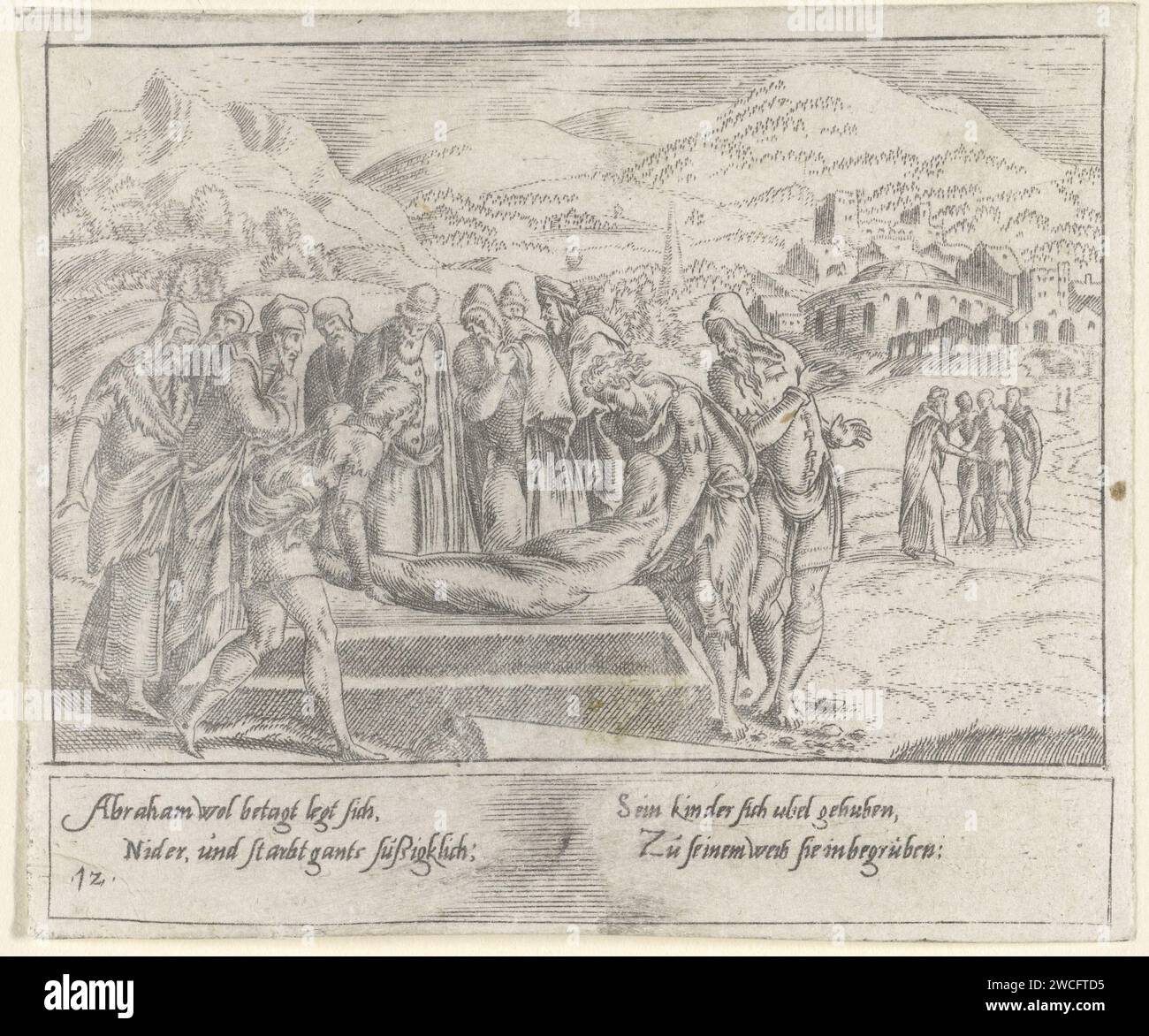 Funeral of Abraham, Cornelis Bos, 1555 print Abraham is buried by his ...