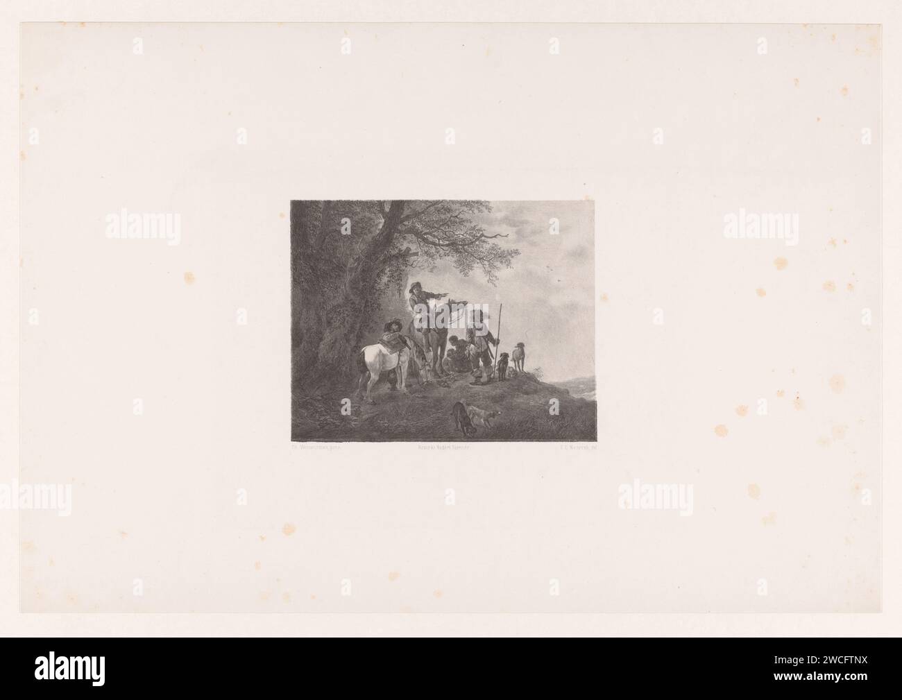 Resting hunters, Adolf Carel Nunnink, after Philips Wouwerman, 1867 ...