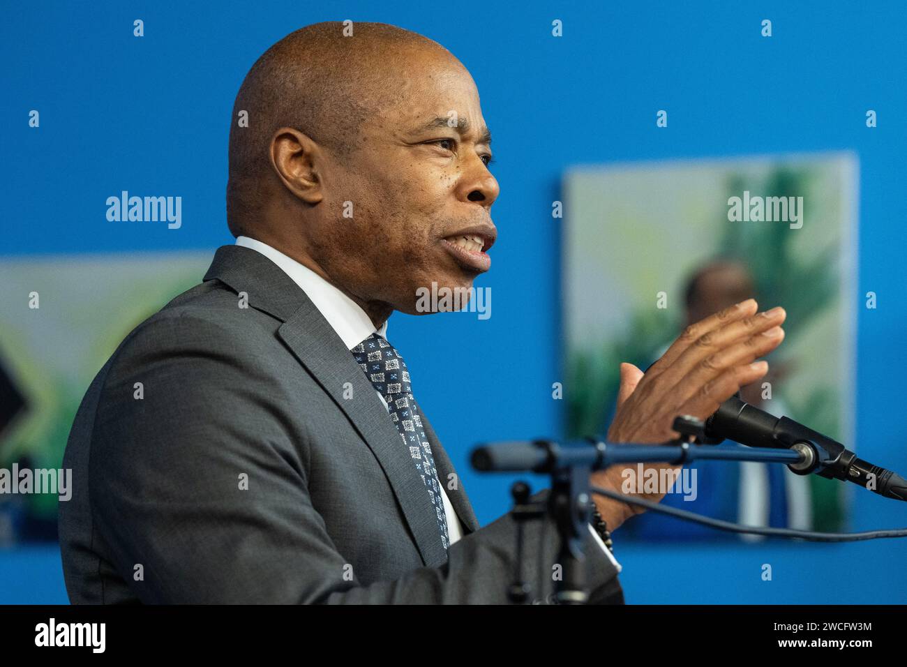 Mayor Eric Adams speaks during MLK Day public policy forum at NAN ...