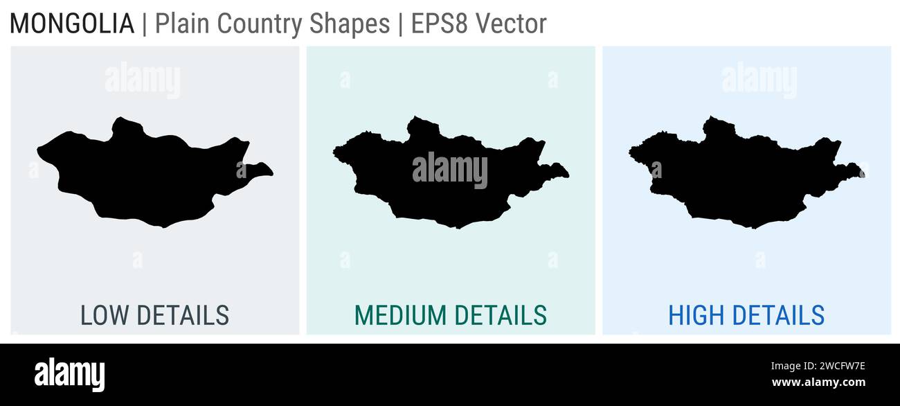 Mongolia - plain country shape. Low, medium and high detailed maps of ...