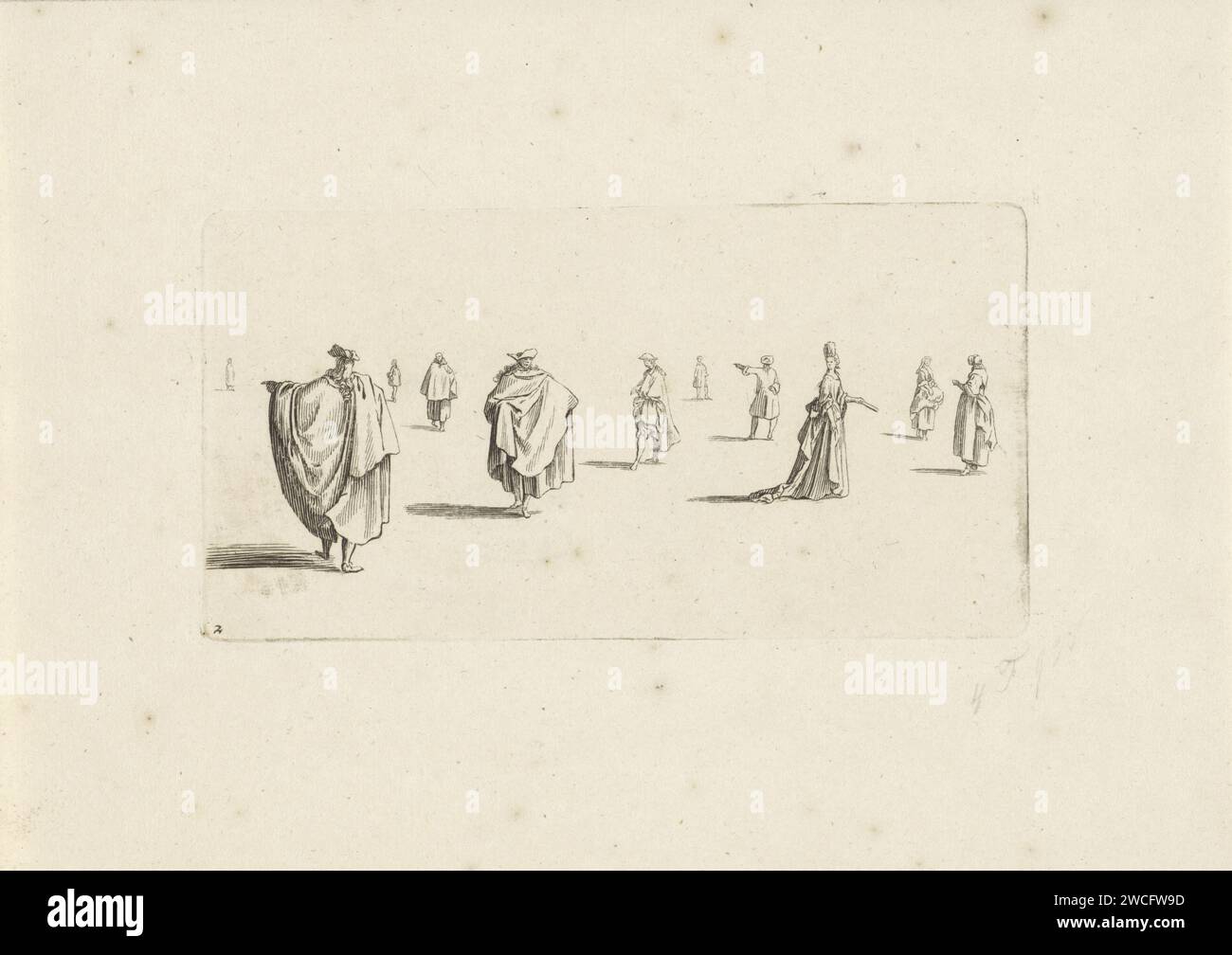 Study sheet with walking figures, anonymous, 1675 - 1711 print ...