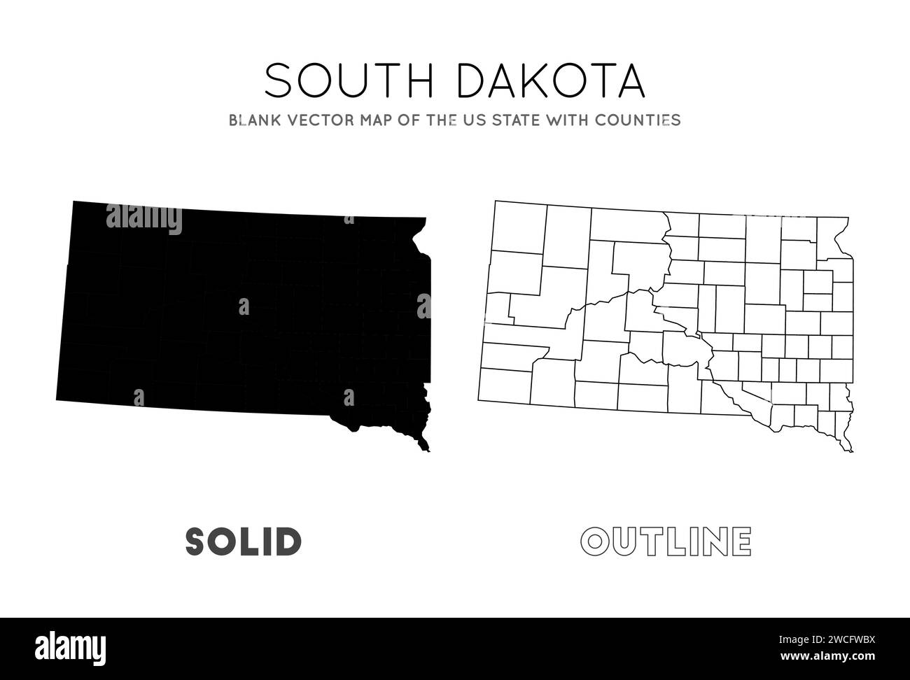 South Dakota map. Blank vector map of the US State with counties ...