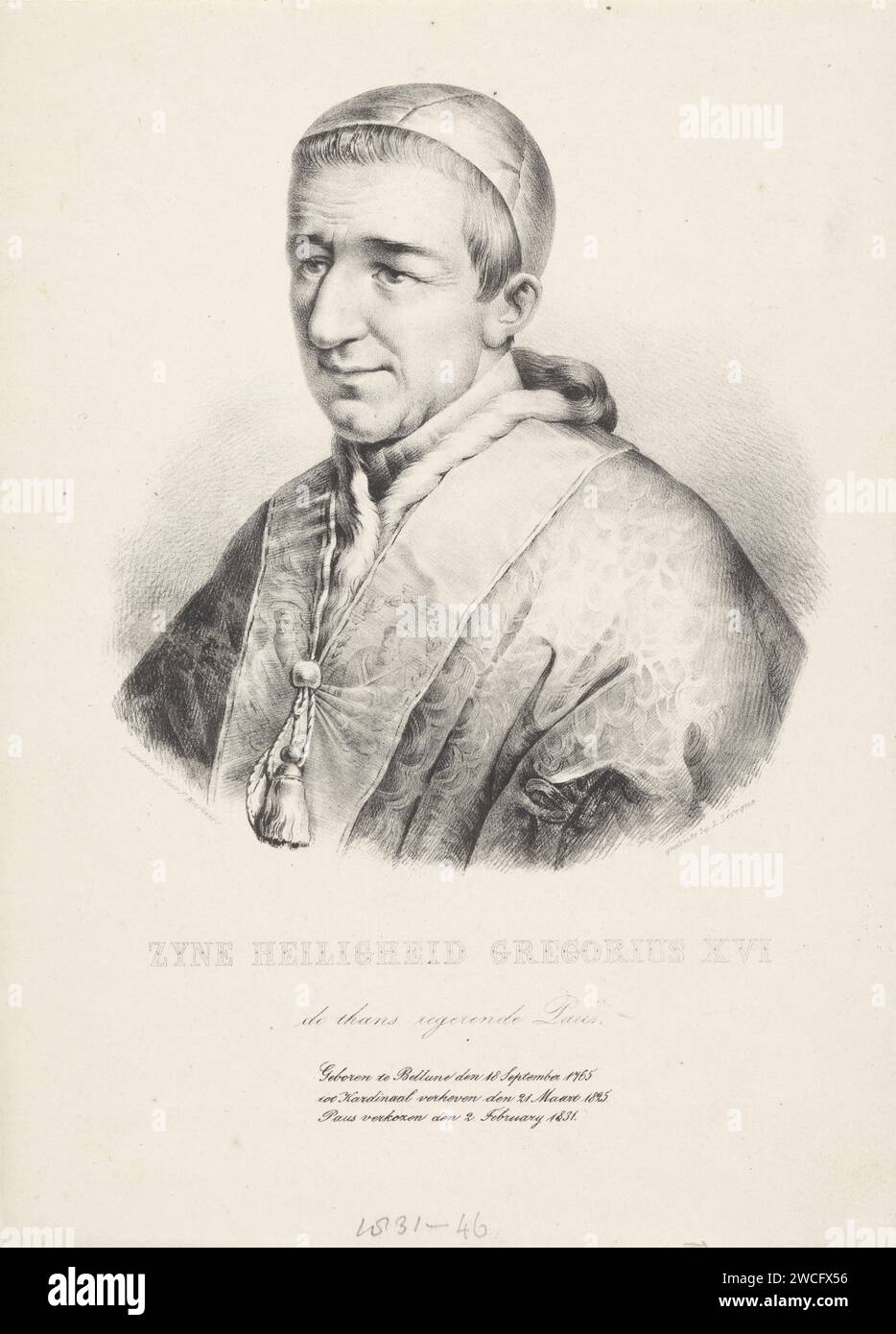 Portret van Paus Gregorius XVI, Pieter Barbiers (IV), 1808 - 1848 print ...