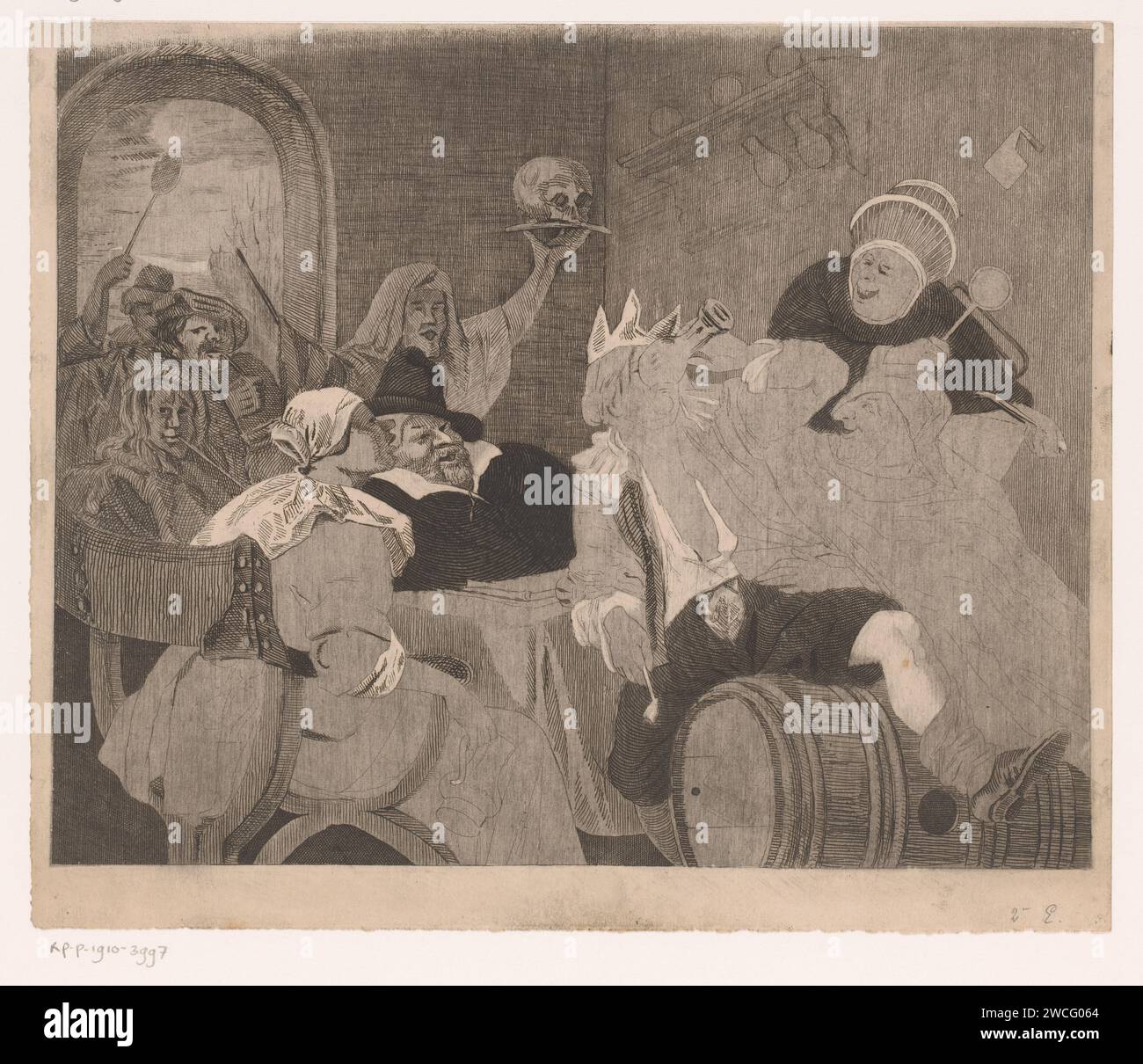 Party company with a drinking man with crown, Louis Jaugey, after Jan ...