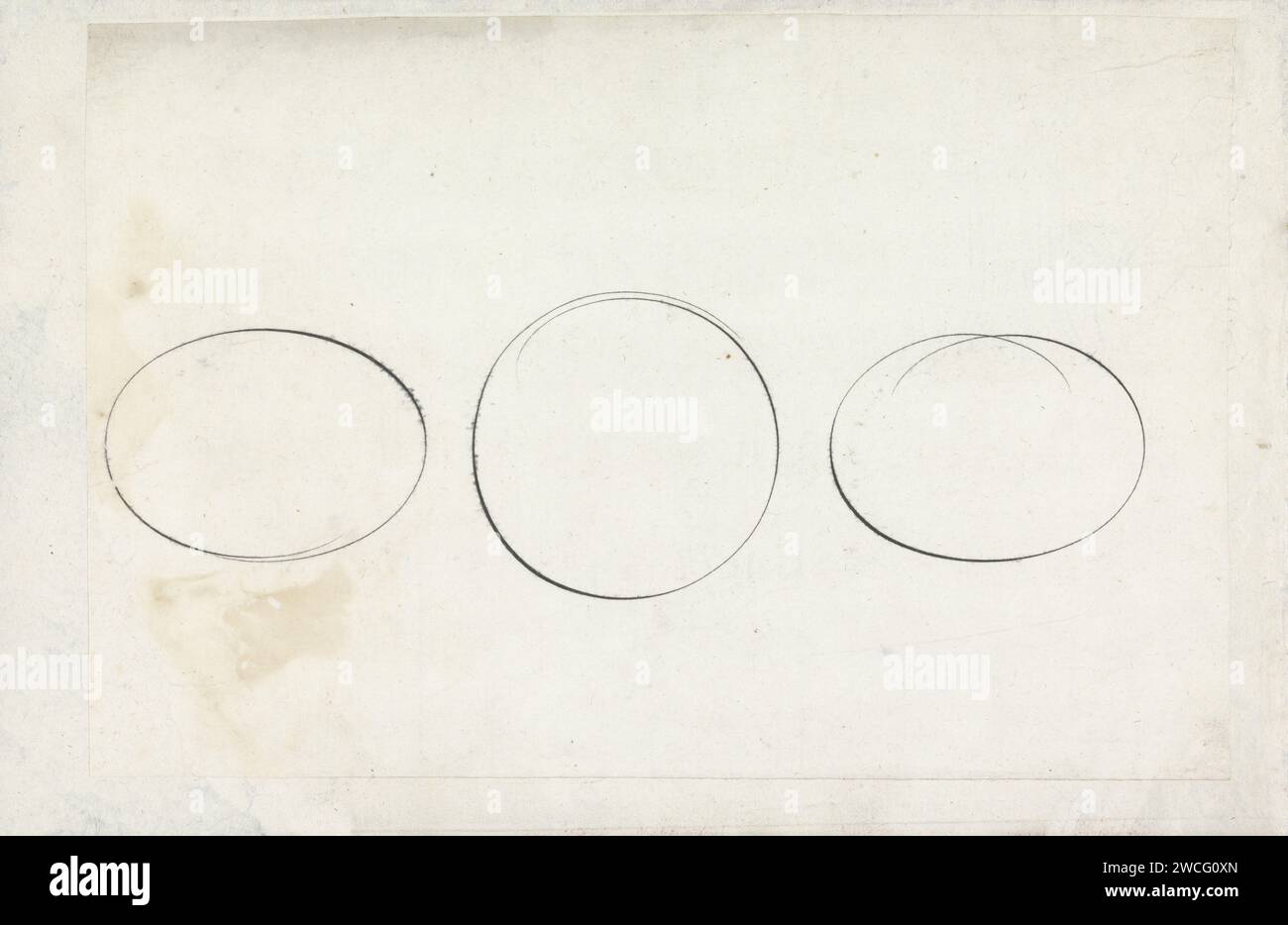 Three round shapes, not closed, 1605 drawing A lying open oval ...