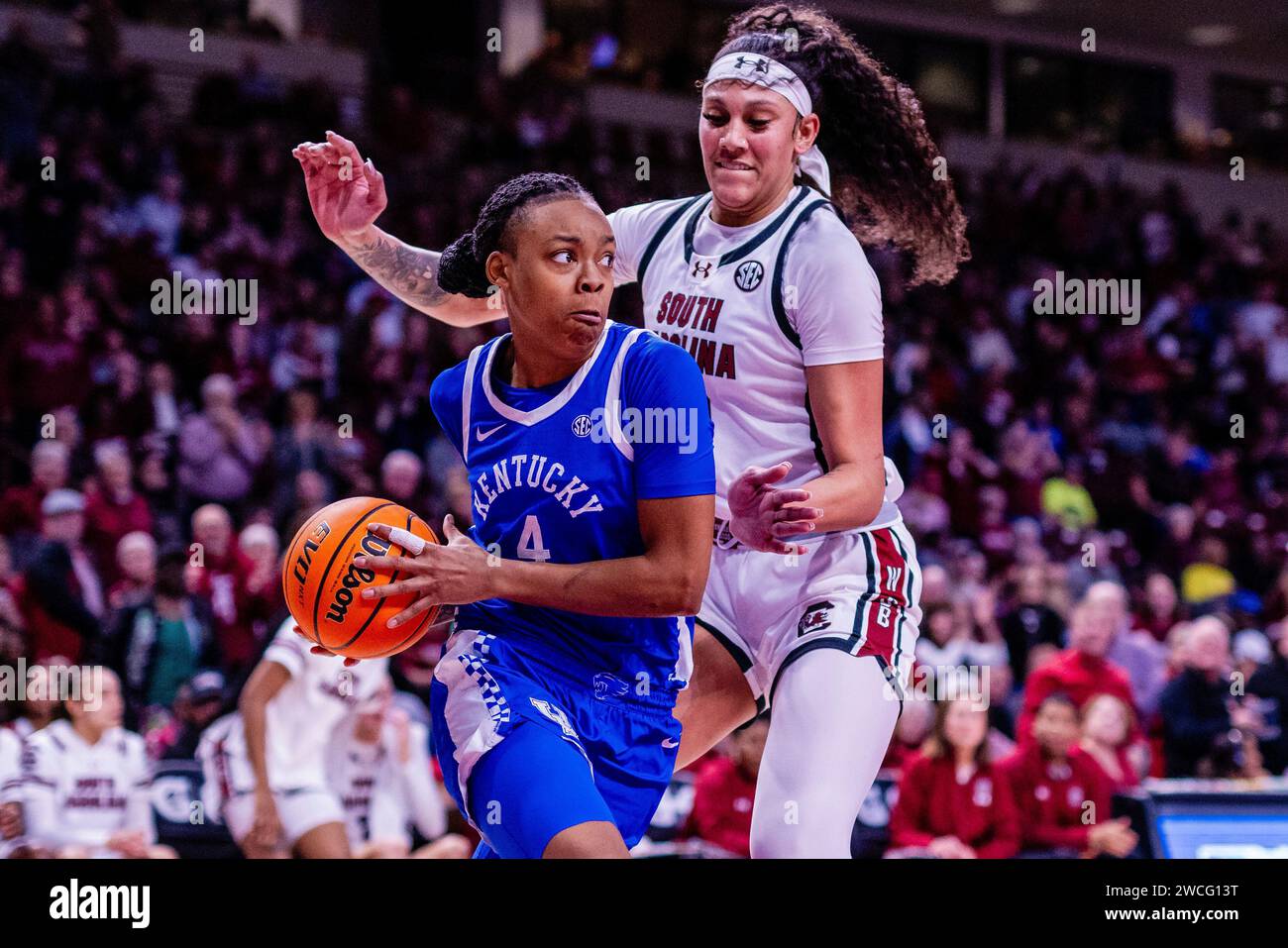 January 15, 2024: Kentucky Wildcats guard Eniya Russell (4) is guarded ...