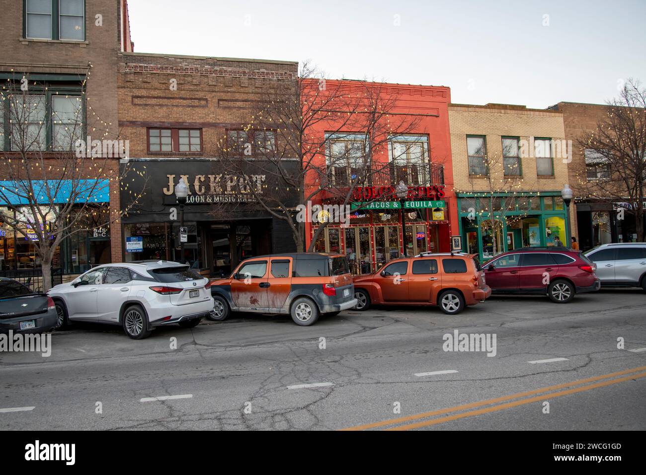 Lawrence, Kansas. Main street of downtown Lawrence decorated for the ...