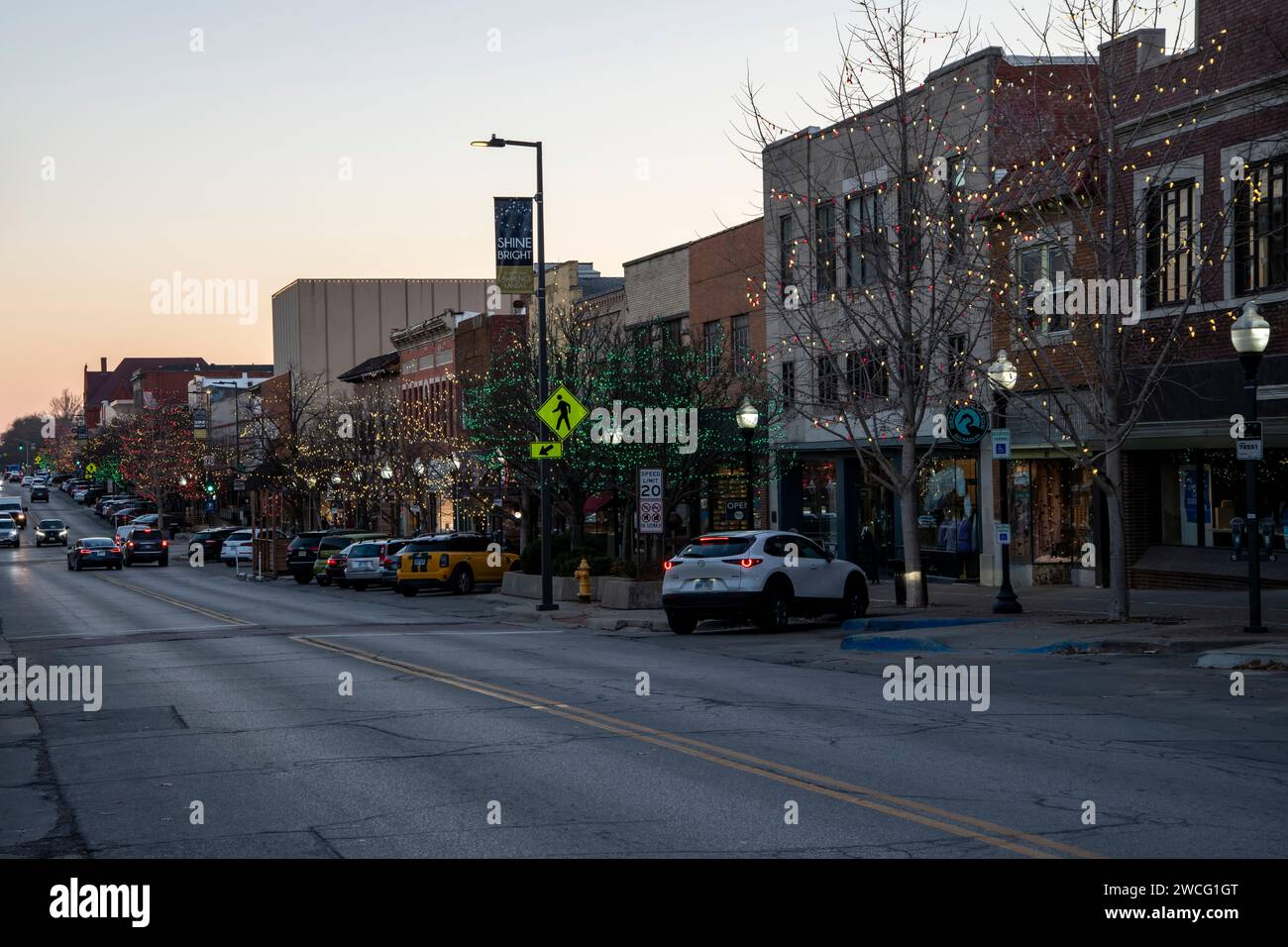 Lawrence, Kansas. Main street of downtown Lawrence decorated for the ...