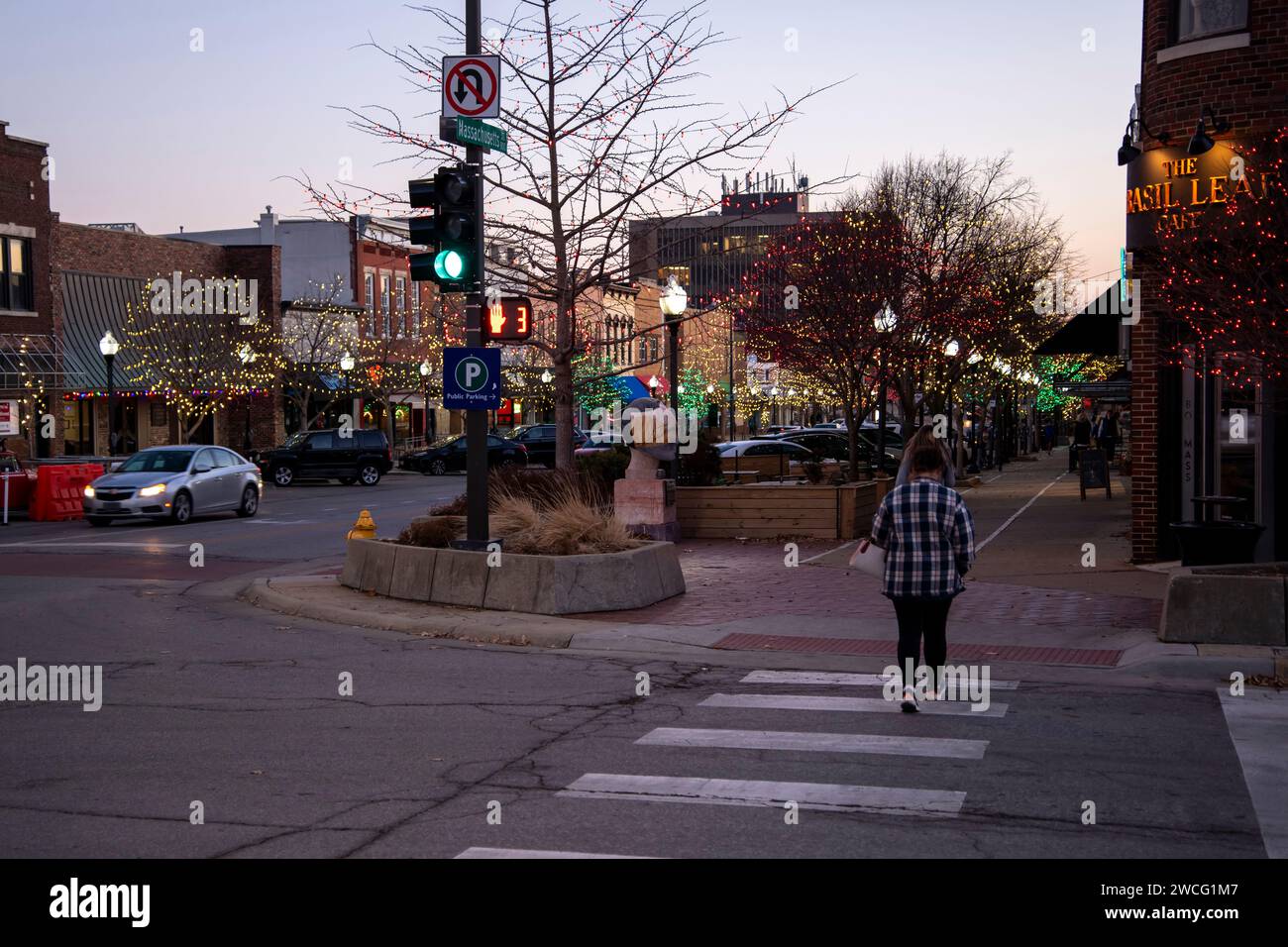 Lawrence, Kansas. Main street of downtown Lawrence decorated for the ...