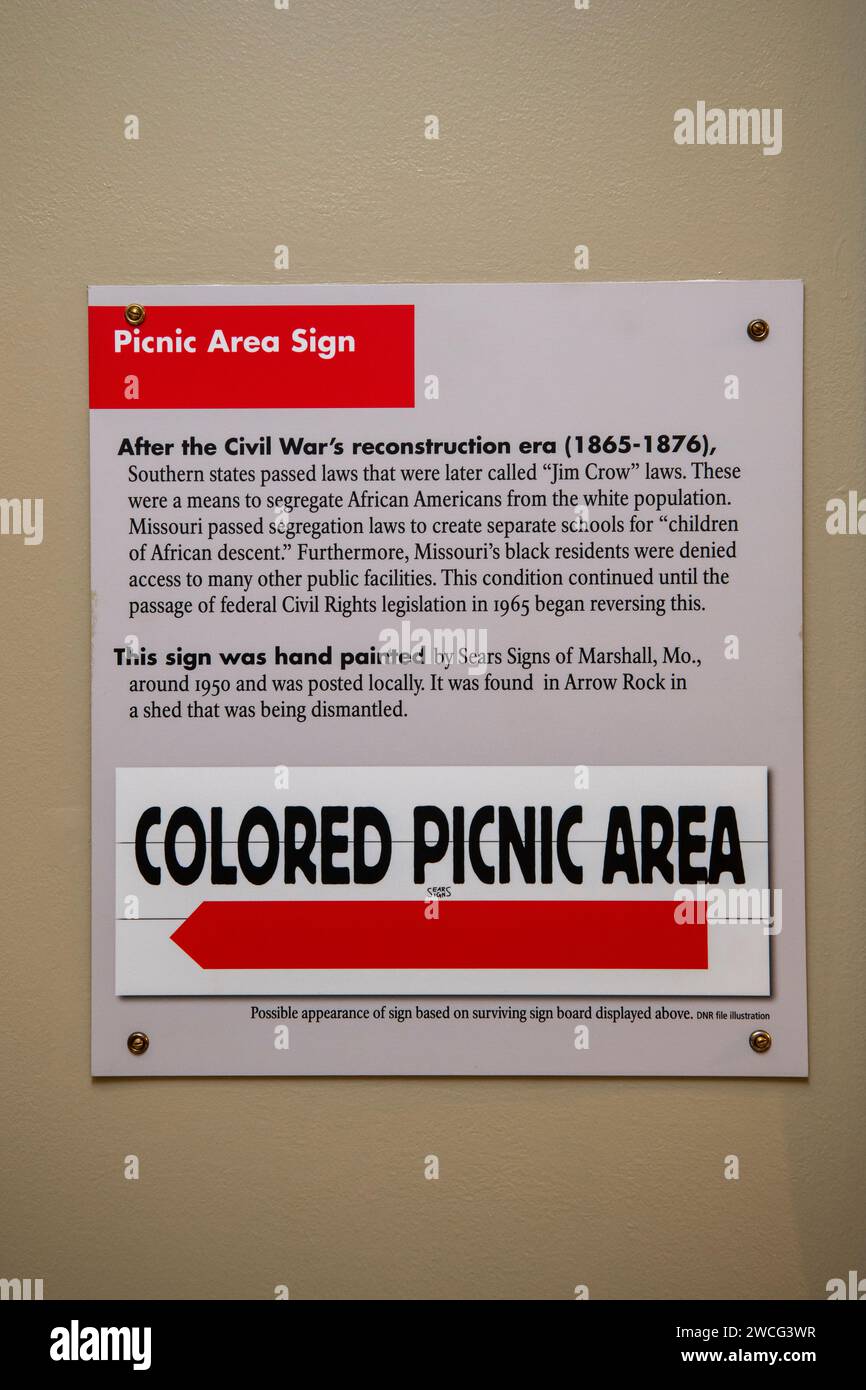Arrow Rock, Missouri. Colored picnic area sign on display in the Arrow ...
