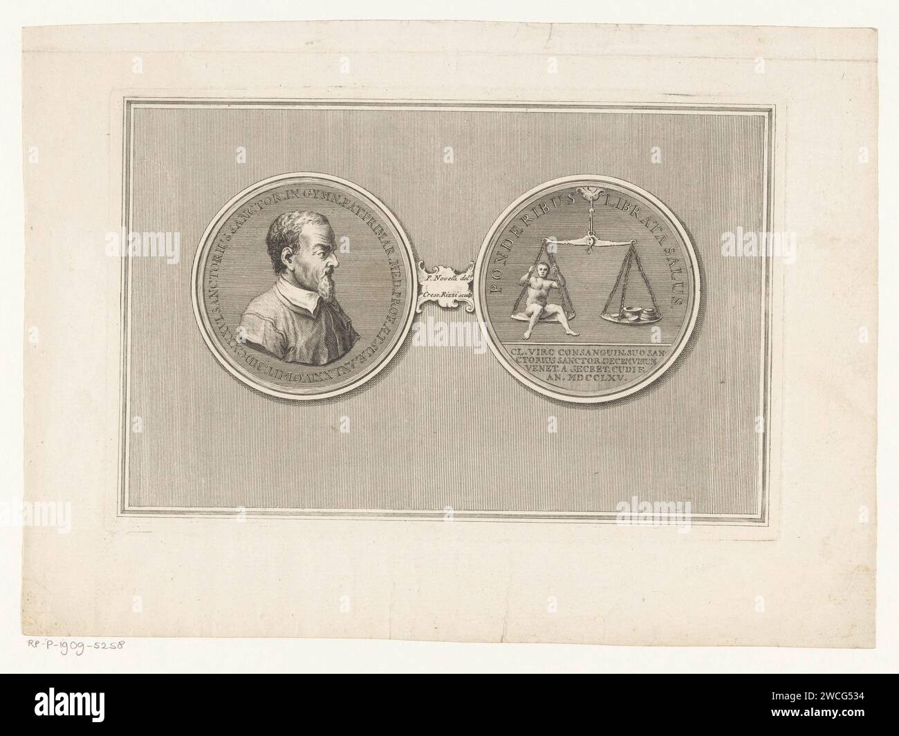 Front and back medal with portrait of professor Santorio Santorio ...