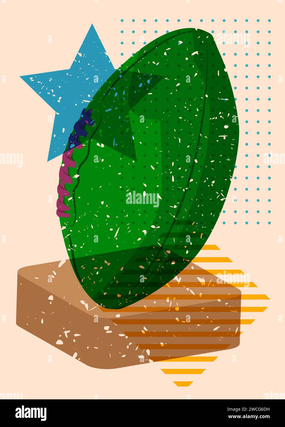 Risograph American Football Ball with geometric shapes. Objects in ...