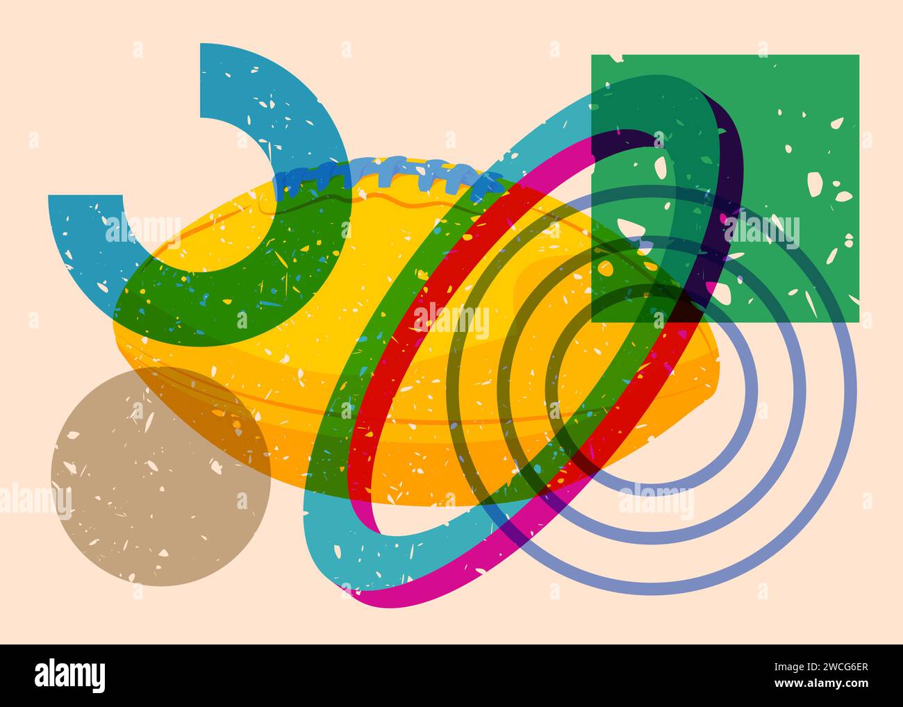 Risograph American Football Ball with geometric shapes. Objects in ...