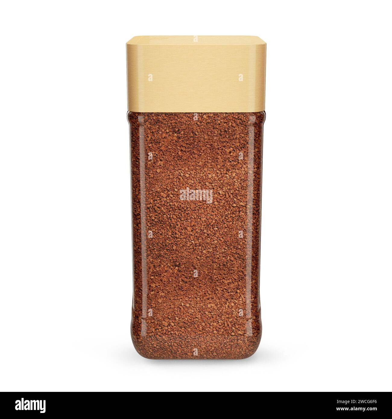 Instant coffee glass jar with coffee granules. Product package template design isolated on white ...