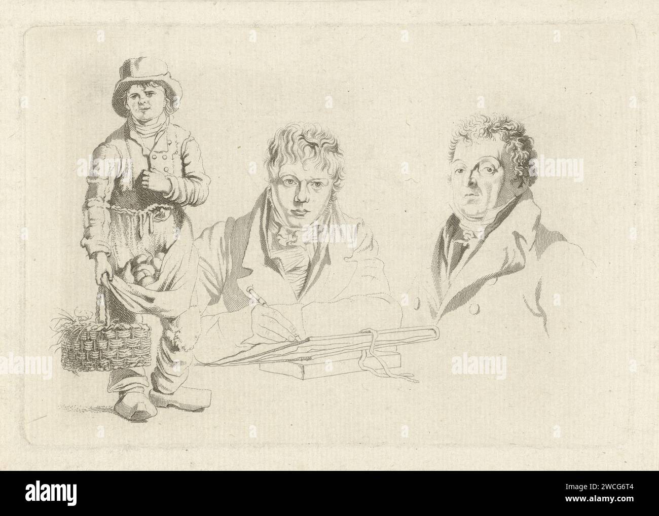 Portraits of J.P. Visser Bender and P.Pz. Barbiers next to a boy, Jacob ...