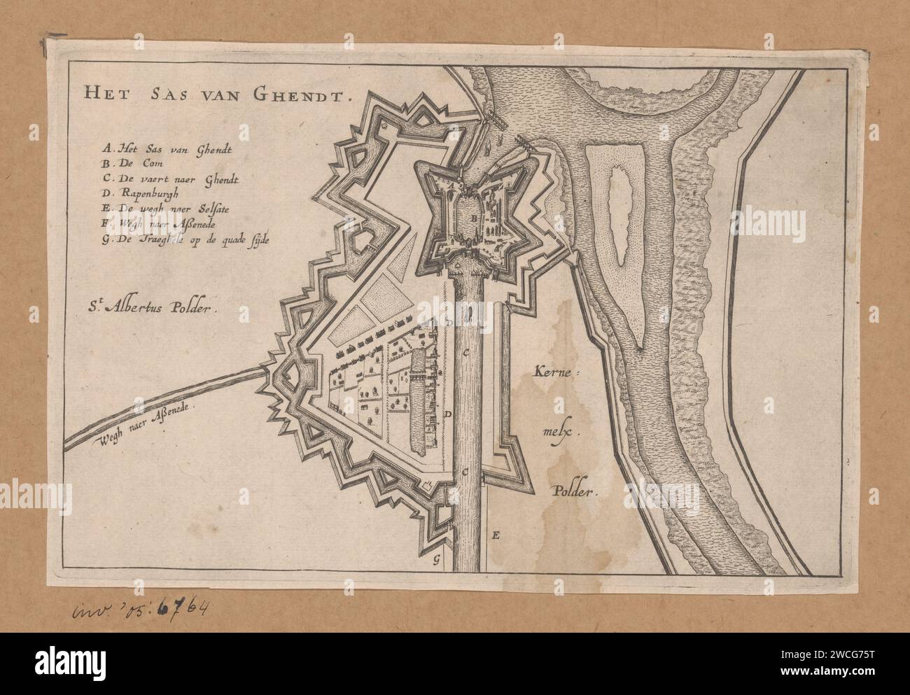 Fortress map of Sas van Gent, Anonymous, 1649 print On the left a ...