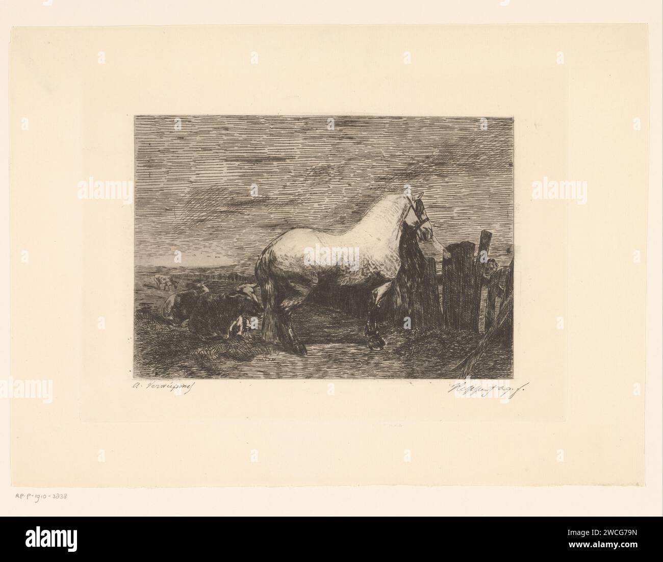Landscape with horse and three cows, Karel Theodoor Hippert, After ...