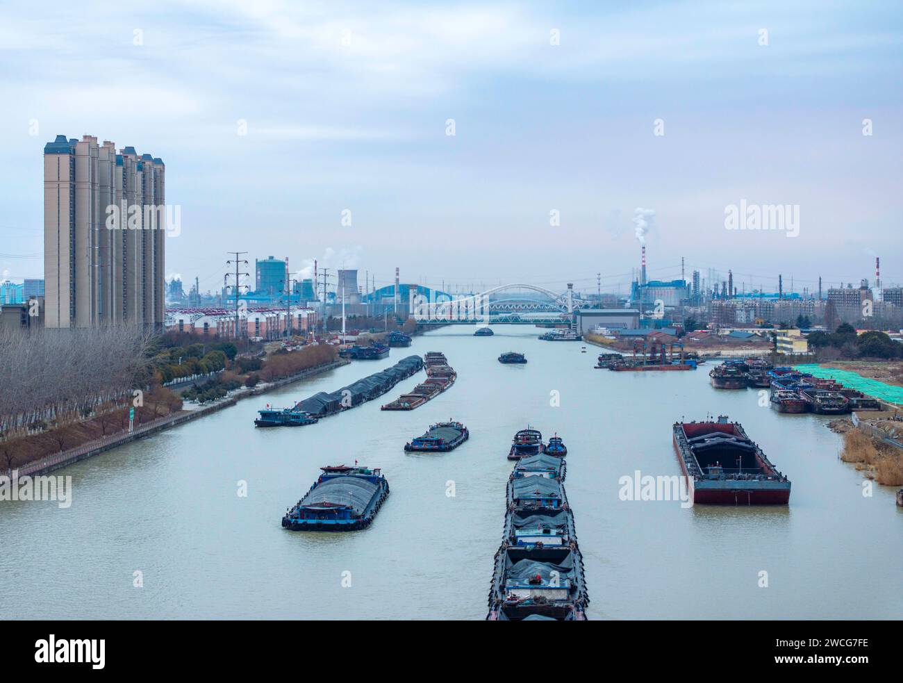 HUAI'AN, CHINA - JANUARY 16, 2024 - Transport ships sail on the Huai ...