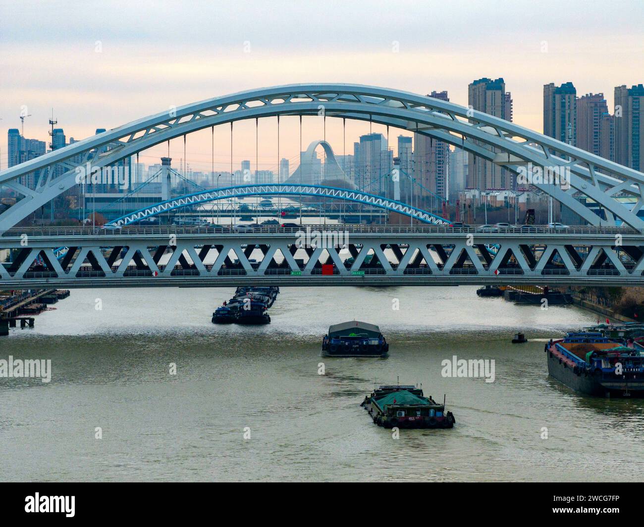 HUAI'AN, CHINA - JANUARY 16, 2024 - Transport ships sail on the Huai ...