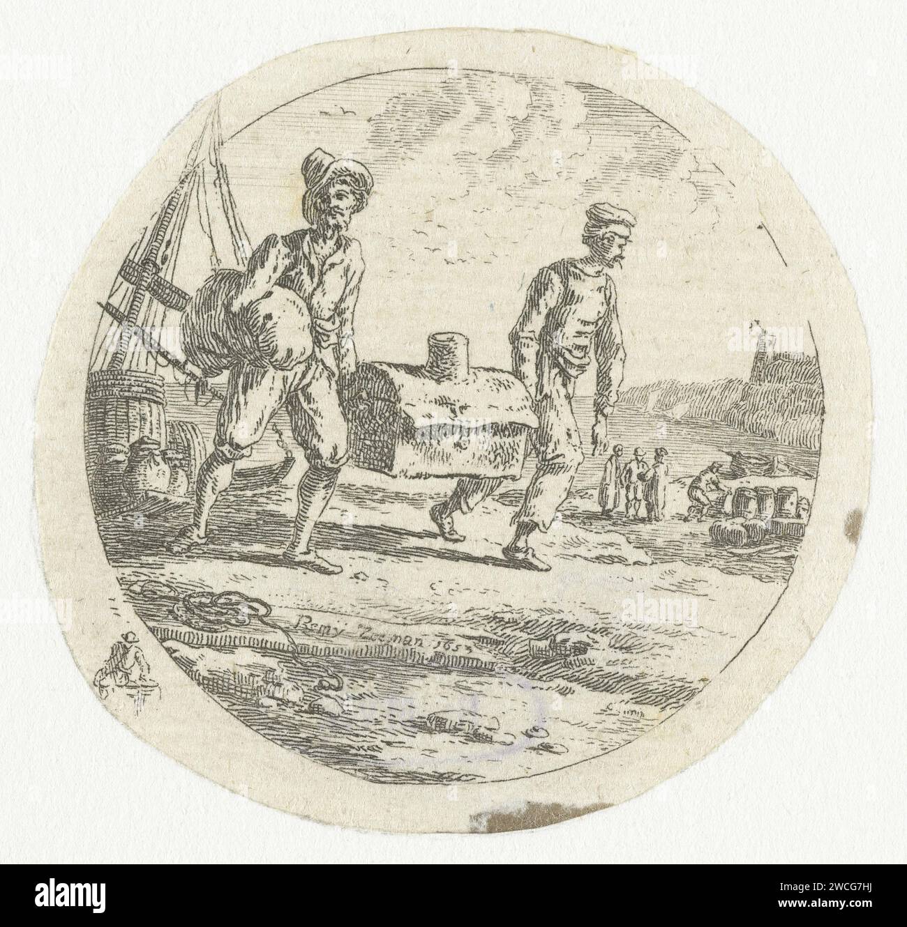 Two men with a box, Anonymous, 1800 - 1879 print Two men wearing a ...