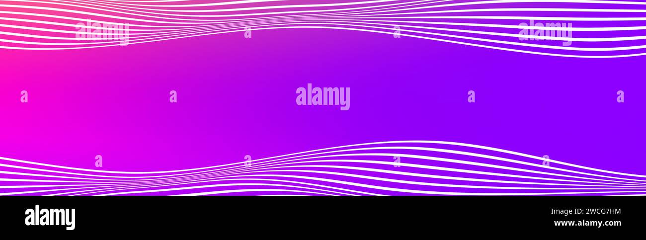 Abstract white wave lines on pink purple gradient background. Wide ...