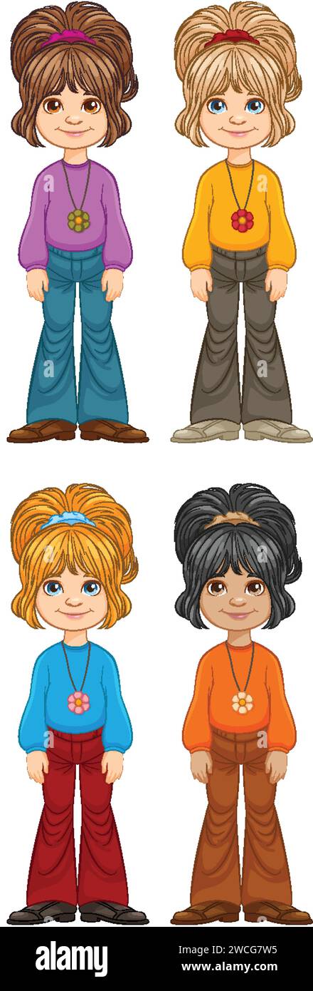 Four cartoon kids with different hairstyles and clothes Stock Vector ...