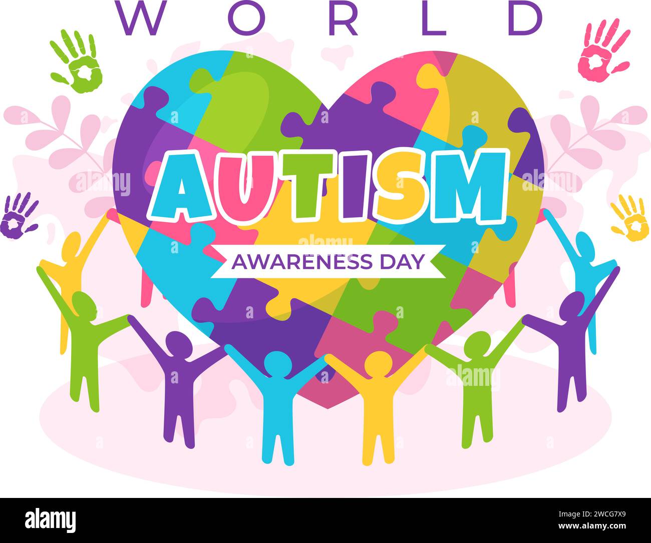 World Autism Awareness Day Vector Illustration with Ribbon of Puzzle ...