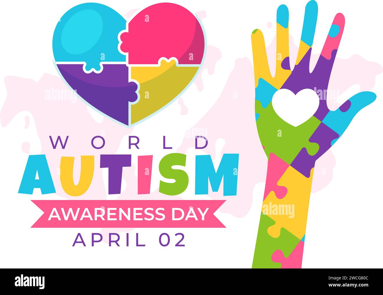 World Autism Awareness Day Vector Illustration with Ribbon of Puzzle ...
