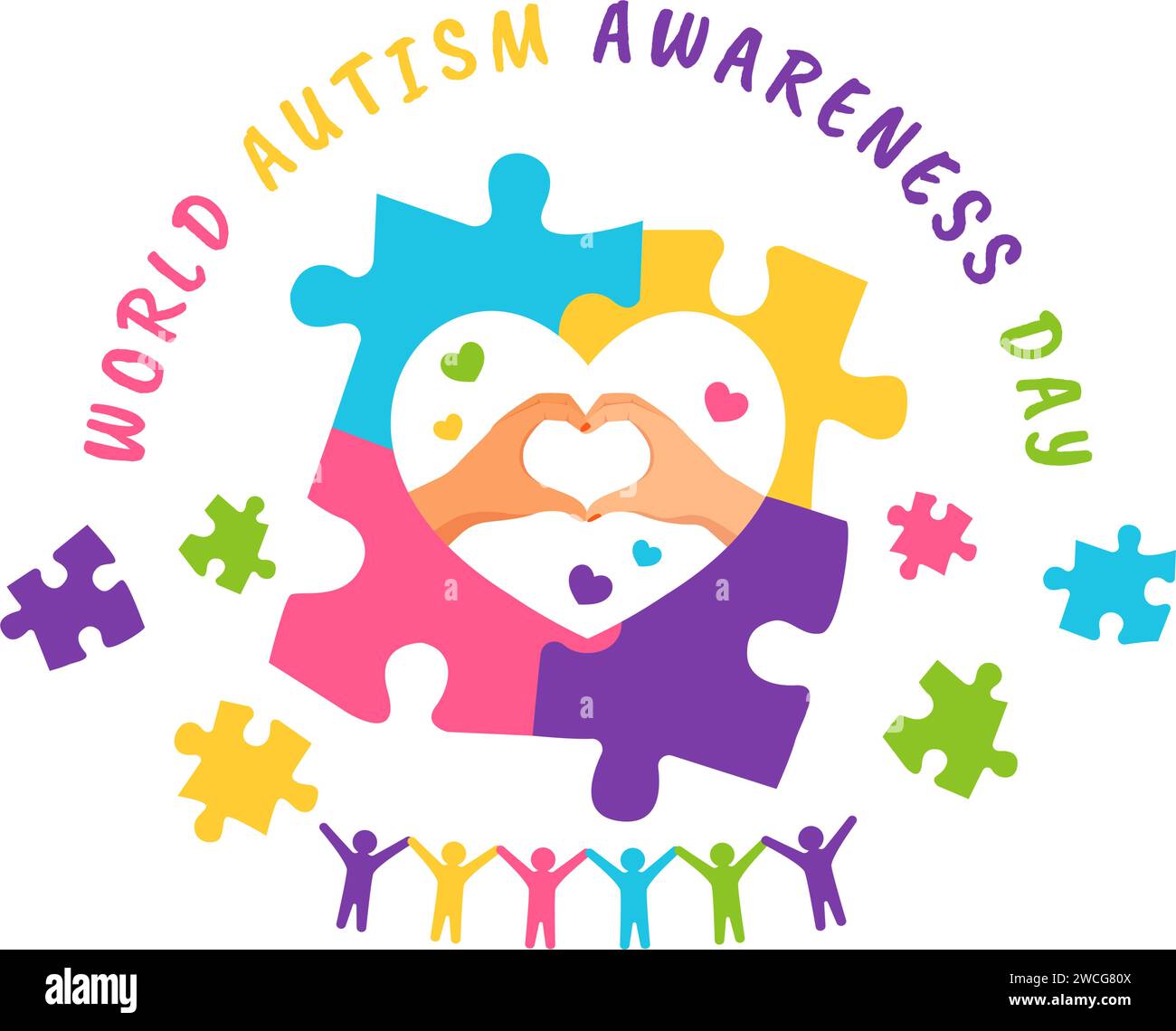 World Autism Awareness Day Vector Illustration with Ribbon of Puzzle ...