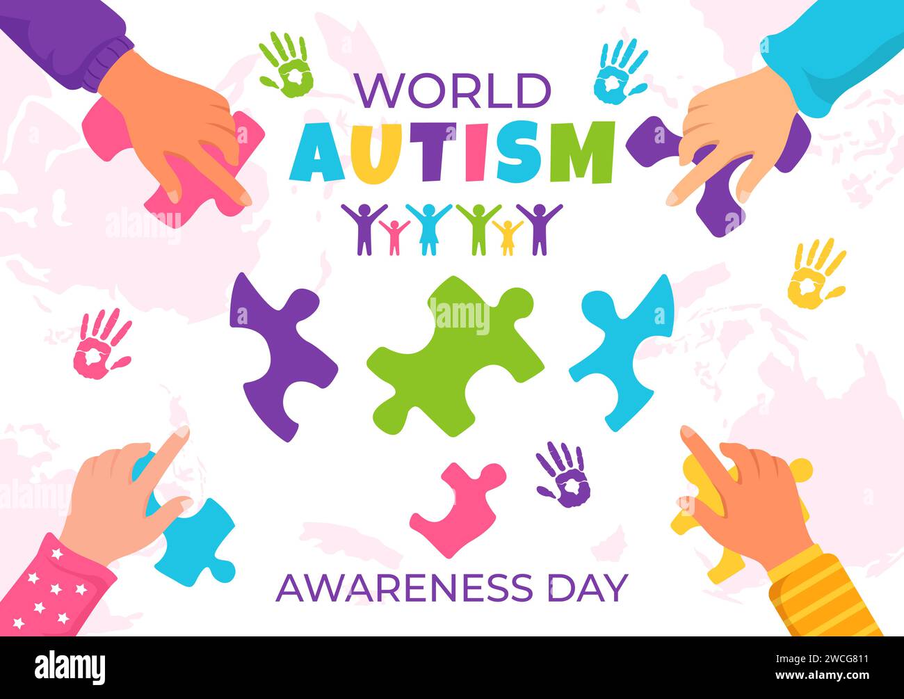 World Autism Awareness Day Vector Illustration with Ribbon of Puzzle ...