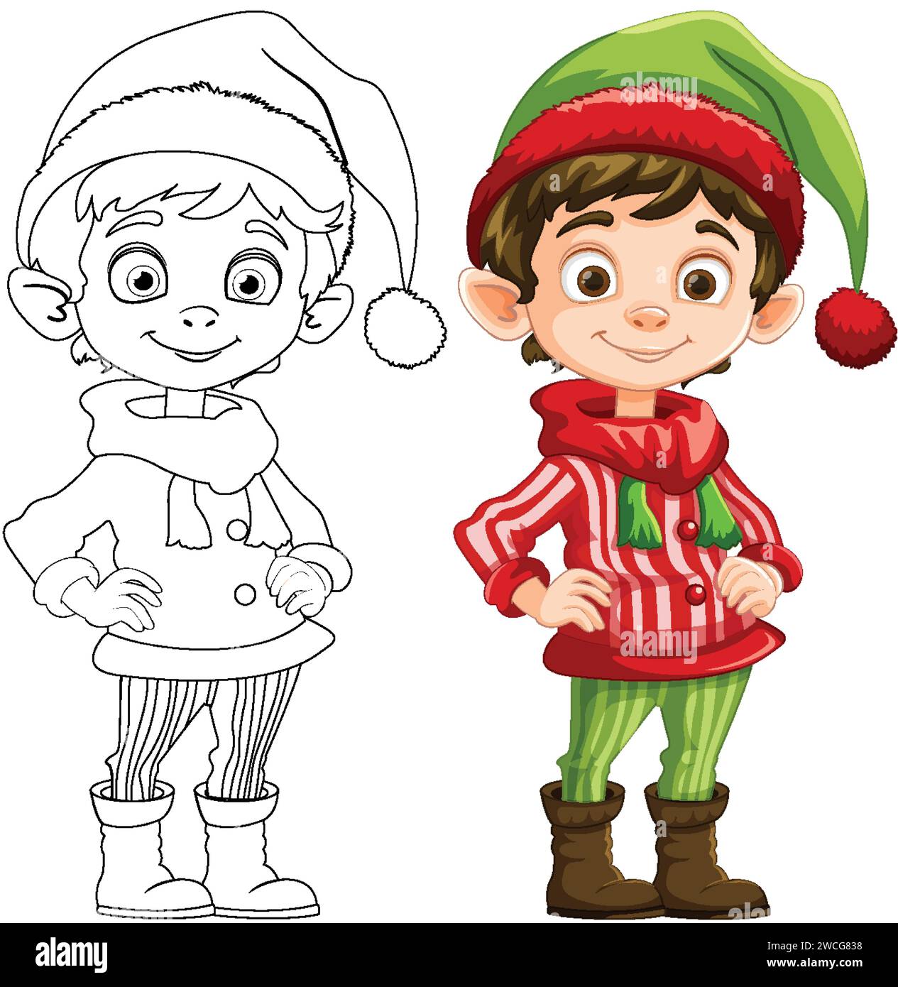 Colorful vector illustration of a smiling Christmas elf Stock Vector ...