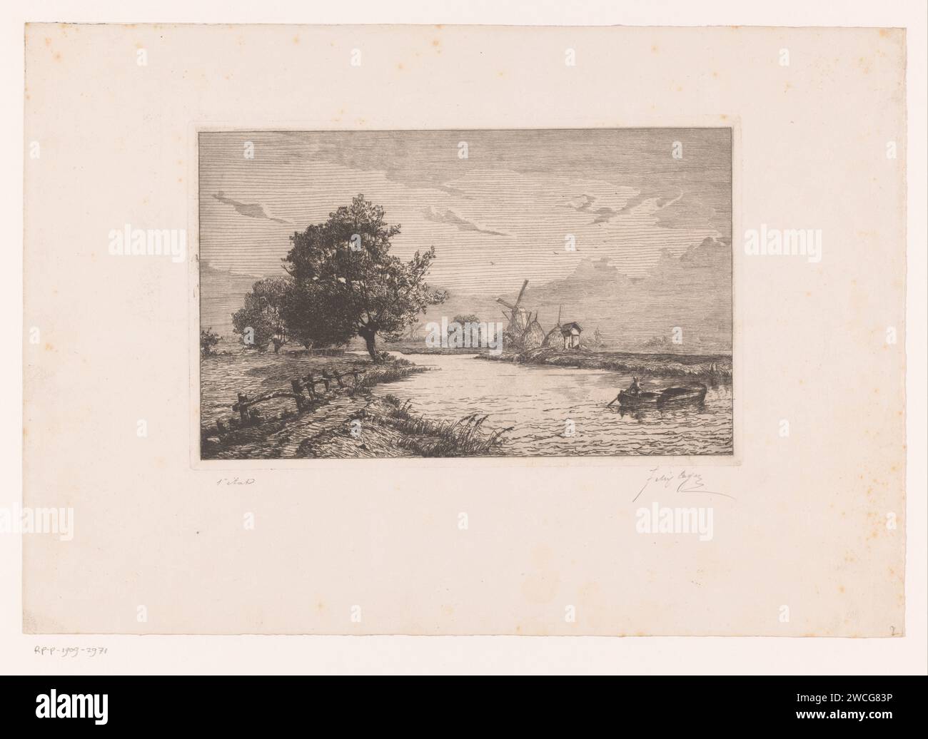 View of the Leie River in the Ghent area with mills, Félix Cogen, 1848 ...