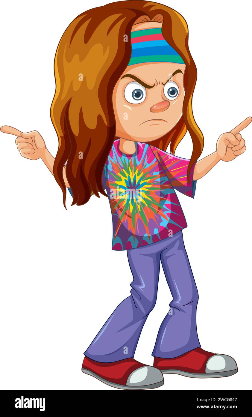 Cartoon girl with a frown pointing in two directions Stock Vector Image ...