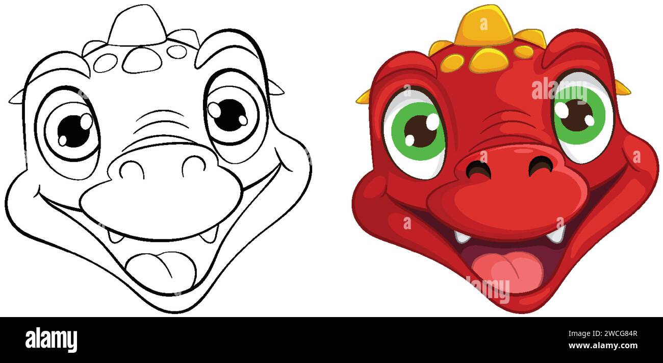 Vector illustration of two happy dragon faces Stock Vector Image & Art ...