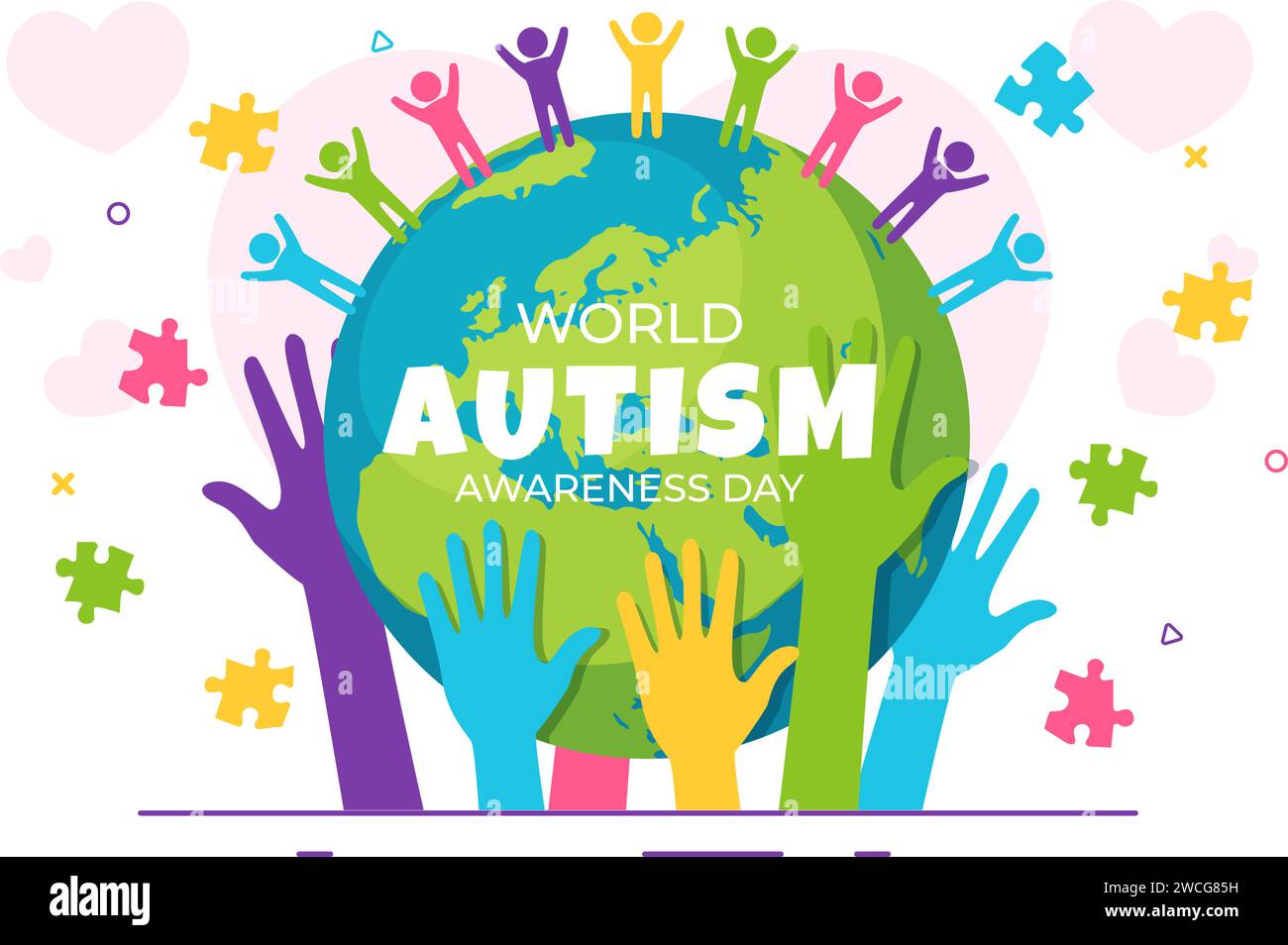World Autism Awareness Day Vector Illustration with Ribbon of Puzzle ...