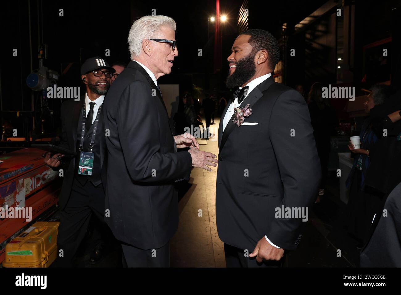 Ted Danson, left, and Anthony Anderson backstage at the 75th Emmy ...