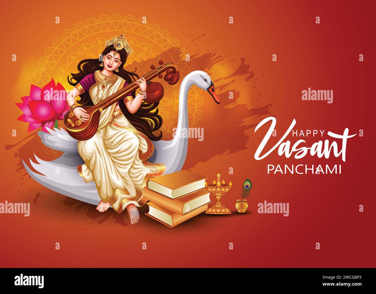 Sarasvati for happy Vasant Panchami Puja of India. vector illustration ...