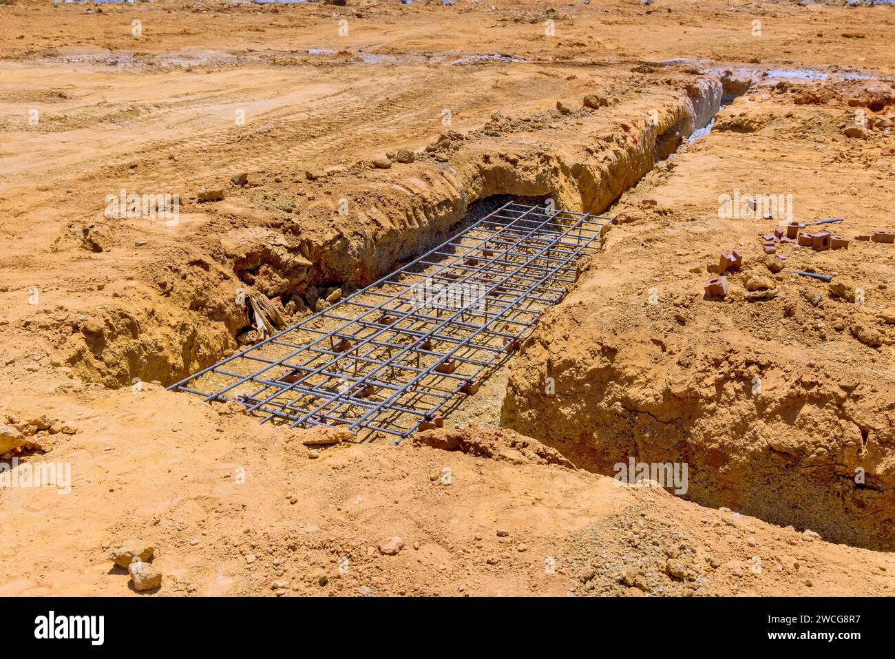 It is ready to pour foundation after laying reinforcement in trench ...