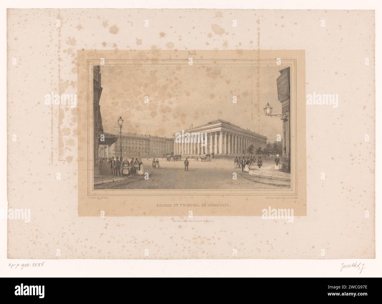 View of the Beursgebouw in Paris, Louis-Julien Jacottet, 1838 print ...