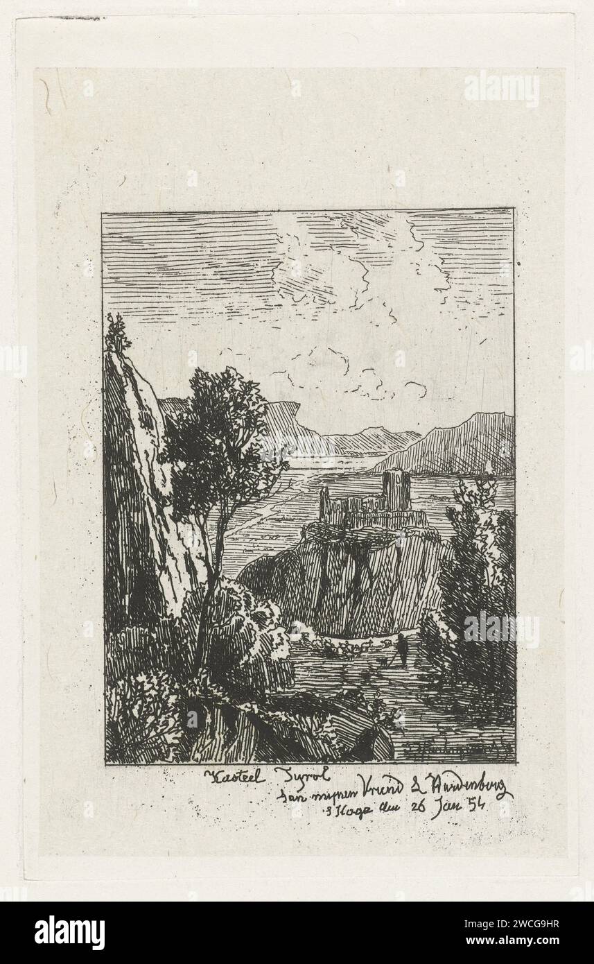 Castle on a Rock, Joseph Hartogensis, 1854 print The Hague paper ...