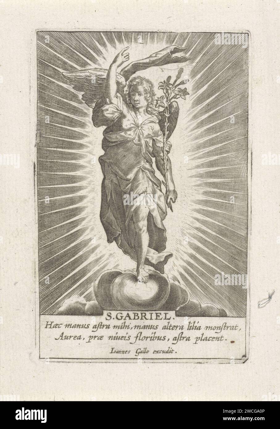 Archangel Gabriël with lily branch, Joannes Galle, c. 1626 - c. 1676 ...