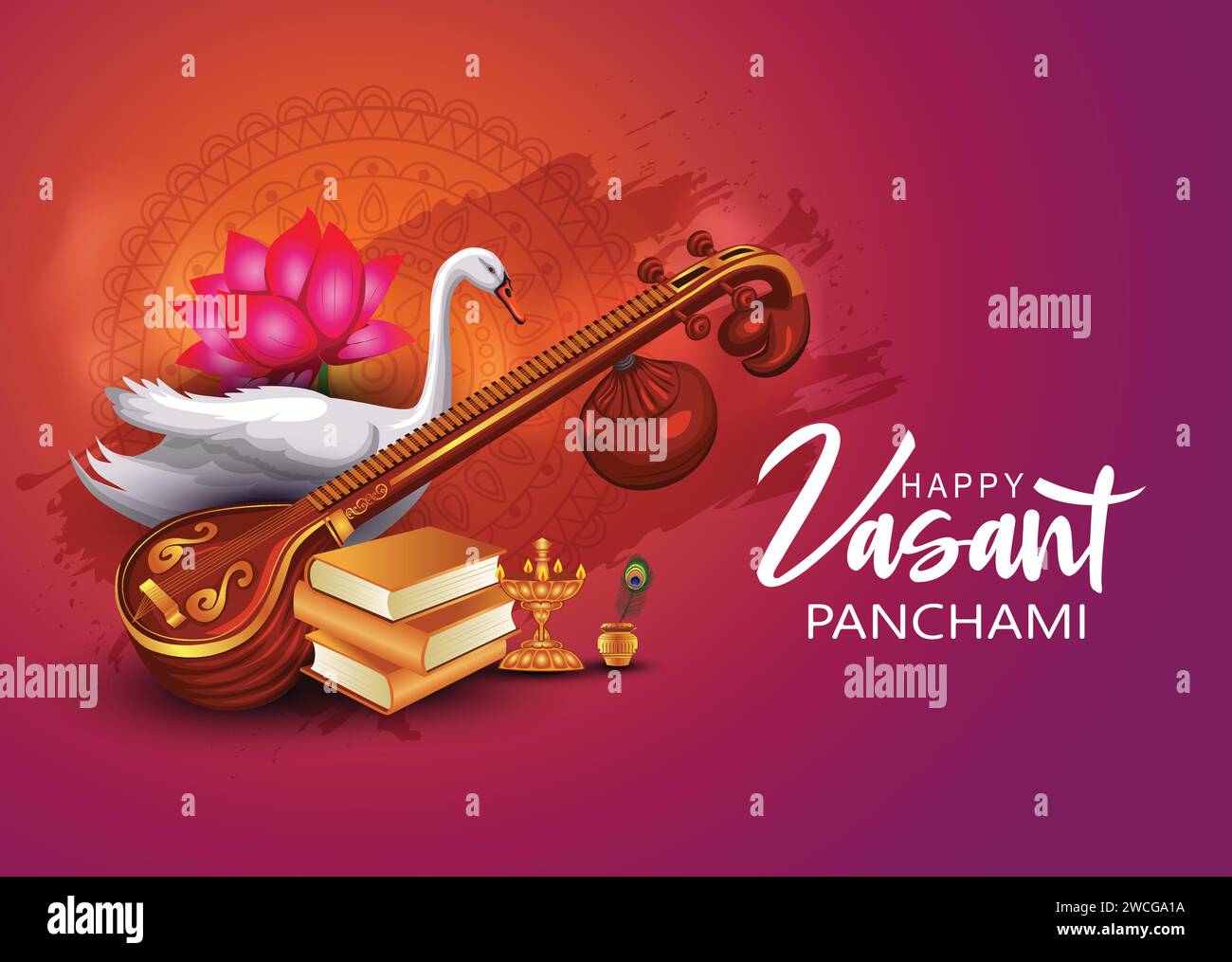 Sarasvati for happy Vasant Panchami Puja of India. vector illustration ...