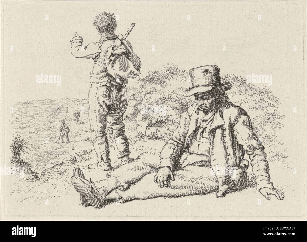 Sitting and a standing man on a beach, Jacob Ernst Marcus, 1812 print ...
