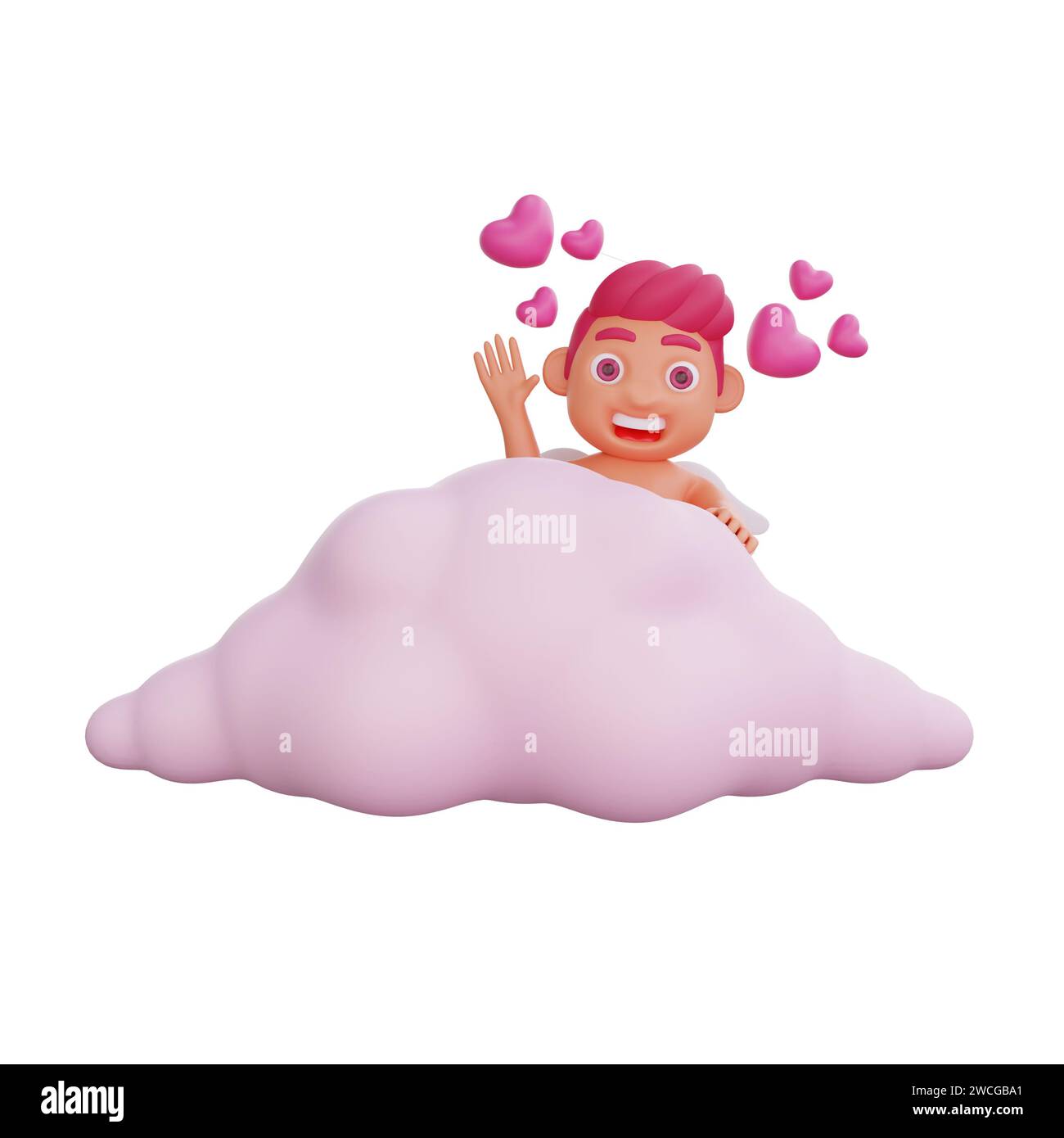 3D illustration of Valentine Cupid character Hiding behind a fluffy ...